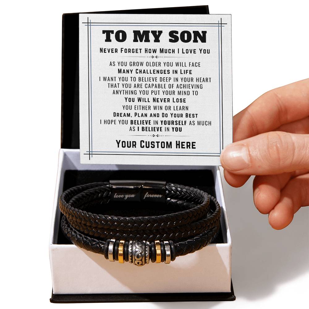 Personalized to My Son Bracelet from Mom Unique Birthday Gifts for Son from Mom and Dad Two Tone Box